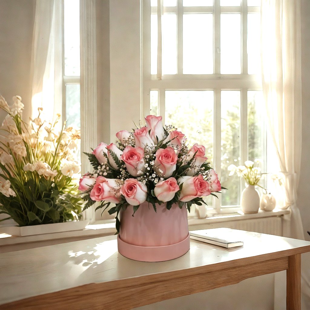 Shaded Pink Rose Arrangeent in a Box – Bring My Flowers